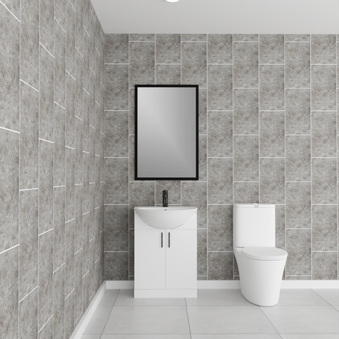 4 Pack | 8mm Grey Grout Line Tile Wall Panel 2.6M – Panel World